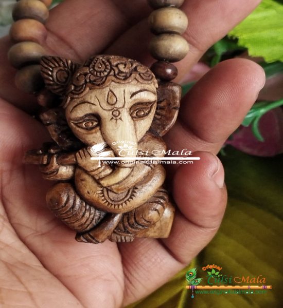 ORIGINAL TULSI MALA - Ganesh ji Tulsi Locket Mala With Om Carved Tulsi ...