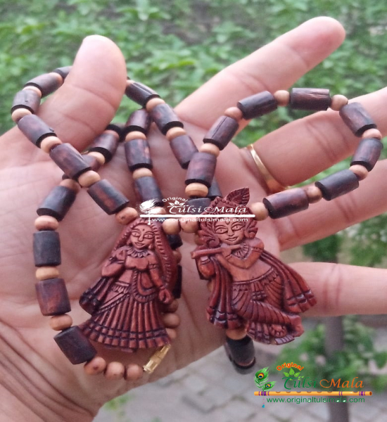 ORIGINAL TULSI MALA - Iskcon Jugal Jodi Radha Krishna Tulsi Pendant Mala